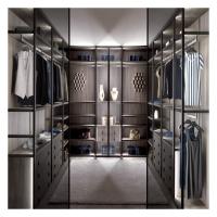 China Adjustable Aluminum Door Black Glass Wardrobe for Apartment Bedroom Closet Furniture for sale