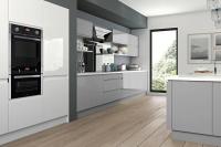 China Good Praise Degree Glossy Wood Kitchen Pantry Cabinet with E1 Particleboard Material for sale