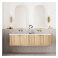 China Apartment Bathroom Vanity with Solid Wood Door Panel and Custom Light Wood Grain for sale