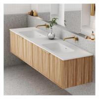 China Apartment Bathroom Vanity with Solid Wood Door Panel and Custom Light Wood Grain for sale