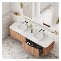 China Apartment Bathroom Vanity with Solid Wood Door Panel and Custom Light Wood Grain for sale