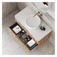 China Apartment Bathroom Vanity with Solid Wood Door Panel and Custom Light Wood Grain for sale