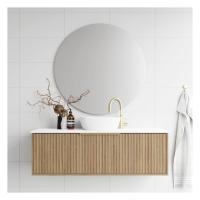 China Apartment Bathroom Vanity with Solid Wood Door Panel and Custom Light Wood Grain for sale
