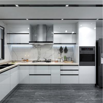 China Modern Italian Kitchen Cabinet with Flat Edge Stone Countertop and Custom Veneer Color for sale