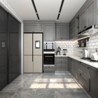 China Melamine Board Door Material Kitchen Cabinet with Flat Edge Countertop in White and Brown for sale
