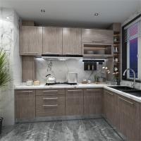 China Melamine Board Door Material Kitchen Cabinet with Flat Edge Countertop in White and Brown for sale