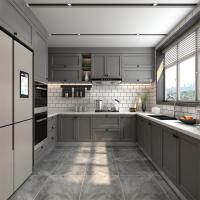China Melamine Board Door Material Kitchen Cabinet with Flat Edge Countertop in White and Brown for sale