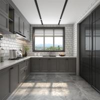 China Melamine Board Door Material Kitchen Cabinet with Flat Edge Countertop in White and Brown for sale