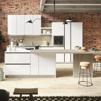 China Custom Waterproof White Kitchen Cabinets with Quartz Stone Flat Edge Countertop Edging for sale