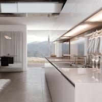 China Custom Waterproof White Kitchen Cabinets with Quartz Stone Flat Edge Countertop Edging for sale