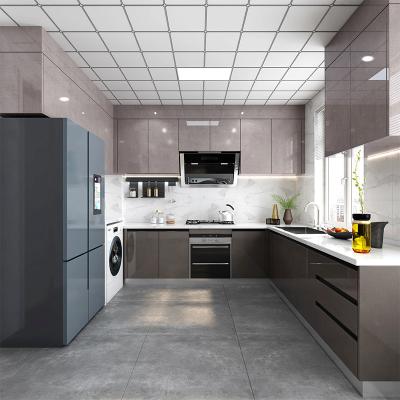 China Modular Kitchen Cabinets High End Solid Wood Luxury Glossy for Countertop Edging for sale