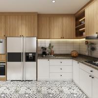 China Customized Veneer Color Modern Design Modular Solid Wood Kitchen Cabinets Accessories for sale