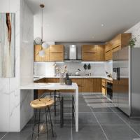 China Customized Veneer Color Modern Design Modular Solid Wood Kitchen Cabinets Accessories for sale