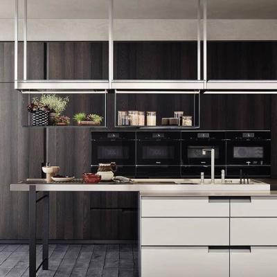 China Customized Veneer Color European Style Wooden Kitchen Cabinet with HDF Door Material for sale