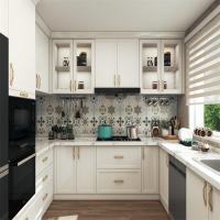 China Luxury Traditional Kitchen Cabinets with Eased Edge Countertop and Solid Wood Material for sale
