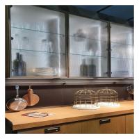 China Faucet Accessories Dark Glass Panel Solid Wood Modular Kitchen Cabinets for Apartment for sale