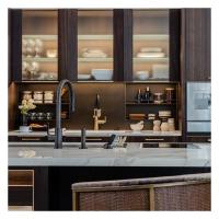 China Faucet Accessories Dark Glass Panel Solid Wood Modular Kitchen Cabinets for Apartment for sale