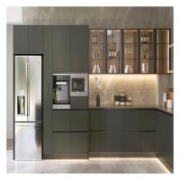 China Faucet Accessories Dark Glass Panel Solid Wood Modular Kitchen Cabinets for Apartment for sale