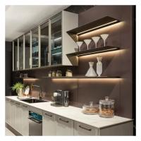 China Faucet Accessories Dark Glass Panel Solid Wood Modular Kitchen Cabinets for Apartment for sale