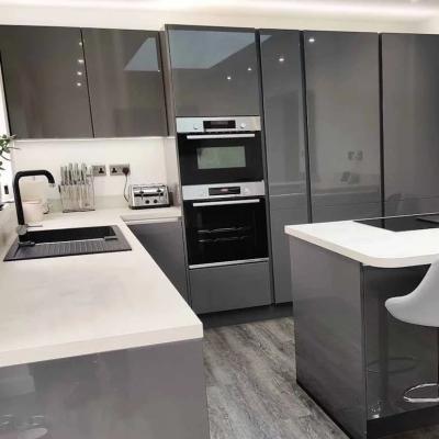 China Custom Size White Wooden Luxury Apartment Kitchen Cabinets Sets with Waste Container for sale