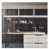 China Customized Veneer Color Luxury Kitchen Wall Cabinet with Quartz Stone Countertop for sale