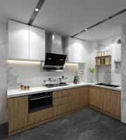 China Veneer Finished Top and Lacquer Finished Bottom Kitchen Cabinets for Waterproof Design for sale