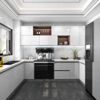 China Blum Hardware HDF Door Material American Luxury Smart Wood Lacquer Kitchen Cabinet for sale