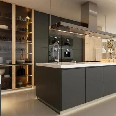 China Modern Design Wooden Kitchen Cabinet Set Durable and Fireproof Eased Edge Countertop for sale