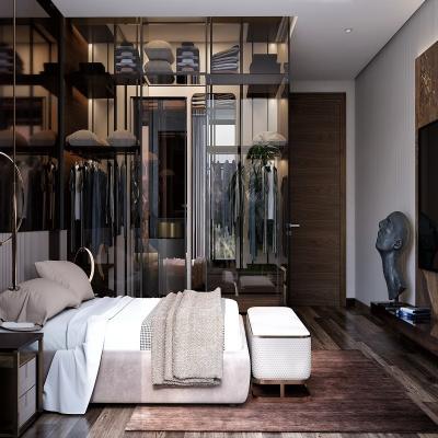 China European Style End Master Bedroom Wardrobe Closet with Contemporary PANEL Wood Style for sale