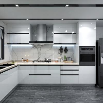 China Blum Hardware Modern Design Light Box Kitchen Cabinet for Colored Small Kitchen Design for sale