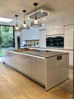 China Blum Hardware Modern Design Light Box Kitchen Cabinet for Colored Small Kitchen Design for sale