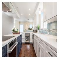 China Custom Designed Quartz Kitchen Cabinet with Solid Wood Carcase and Lazy Susan Storage for sale