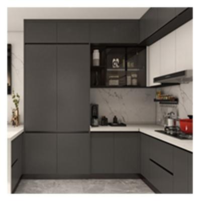 China Handle-Free Design Black Lacquer Kitchen Cabinets for Customization in Apartment for sale