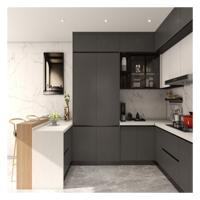 China Handle-Free Design Black Lacquer Kitchen Cabinets for Customization in Apartment for sale