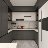 China Handle-Free Design Black Lacquer Kitchen Cabinets for Customization in Apartment for sale