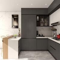 China Handle-Free Design Black Lacquer Kitchen Cabinets for Customization in Apartment for sale