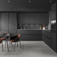 China Blum Black Matt Lacquer European Style Kitchen Cabinet with Quartz Stone Countertop for sale