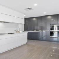 China Blum Black Matt Lacquer European Style Kitchen Cabinet with Quartz Stone Countertop for sale