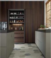 China Waterproof Fireproof Advantage in Modern Style Veneer Wood Kitchen Cabinet and Island for sale