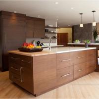 China Waterproof Fireproof Advantage in Modern Style Veneer Wood Kitchen Cabinet and Island for sale