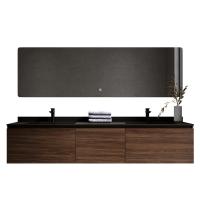 China Modern Furniture Bathroom Vanity Cabinets with Mirrored Doors and Quartz Stone Countertop for sale