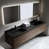 China Modern Furniture Bathroom Vanity Cabinets with Mirrored Doors and Quartz Stone Countertop for sale