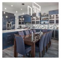 China Modernize Your Kitchen with Customizable Dark Blue Acrylic Finish Solid Wood Cabinets for sale