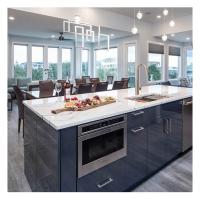 China Modernize Your Kitchen with Customizable Dark Blue Acrylic Finish Solid Wood Cabinets for sale