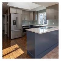 China Modernize Your Kitchen with Customizable Dark Blue Acrylic Finish Solid Wood Cabinets for sale