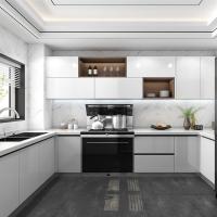 China Villa/Apartment High Glossy Complete Kitchen Cabinet Set with Quartz Stone Countertop for sale