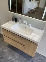 China Hotel Bathroom Rectangle Wall Mounted Vanity with Quartz Stone Countertop Decoration for sale