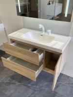China Hotel Bathroom Rectangle Wall Mounted Vanity with Quartz Stone Countertop Decoration for sale
