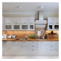 China High Glossy White Lacquer Finish MDF Kitchen Cabinet with Full Bullnose Countertop Edging for sale