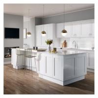 China High Glossy White Lacquer Finish MDF Kitchen Cabinet with Full Bullnose Countertop Edging for sale